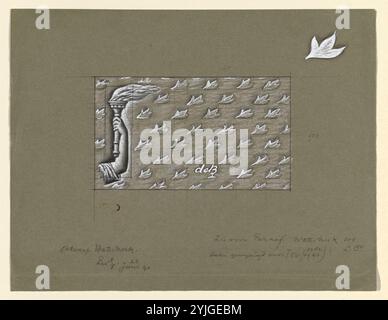 Design for a watermark of a banknote: a hand with torch, women's heads ...