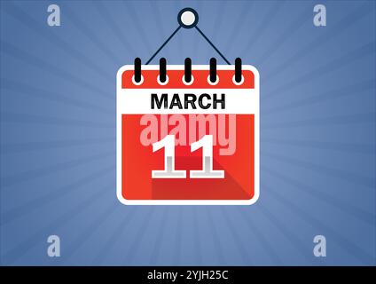 March 11, Calendar hanging sign. 11th days of the month, modern ...