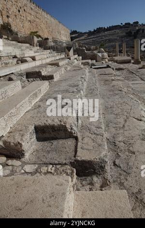 Ruined staircase to the southern Hulda Gates to the Temple Mt., seen in ...