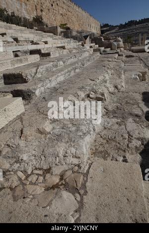 Ruined staircase to the southern Hulda Gates to the Temple Mt., seen in ...