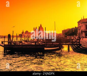 City of Venice Italy. Picturesque silhouetted view of gondolas berthed ...