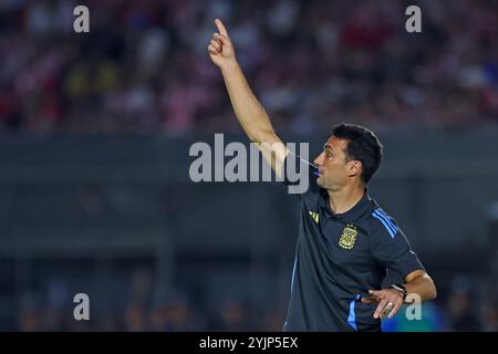 Lionel Scaloni, Argentina manager, gives a team talk during the ...