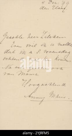 Letter to Philip Zilcken, 1899 letter The Hague paper. ink writing ...