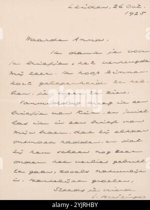 Letter to Anna Dorothea Dirks, Johan Huizinga, 1927 letter Leiden paper ...