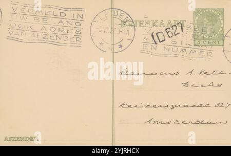 Postcard to Anna Dorothea Dirks, Johan Huizinga, 1927 Leiden cardboard ...