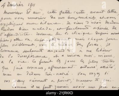 Letter to Andries Bonger, Odilon Redon, 1911 letter Paris paper. ink ...