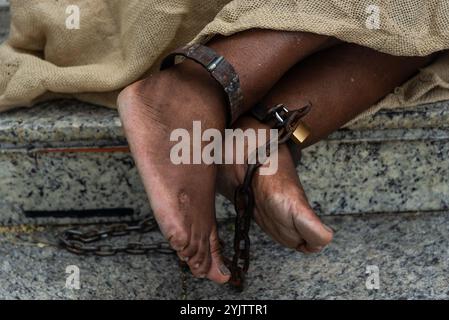 Detail of the chained feet of a black woman. Slavery in Brazil ...