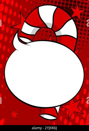 Cartoon Candy cane with blank speech bubble, comic book Dessert ...