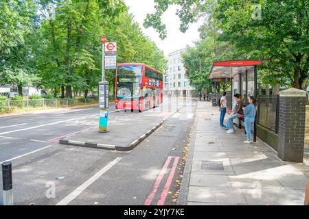 Red double-decker bus heading to Archway 4, London.UK Stock Photo - Alamy