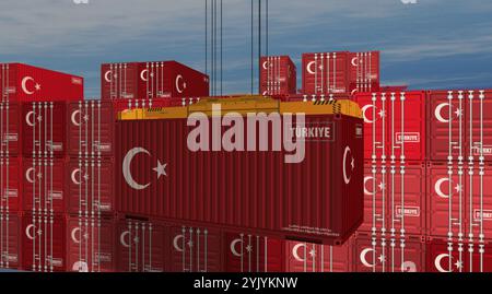 Turkey export production and import cargo containers in row business ...