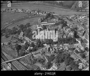 Aerial view of a historic Lancaster castle amidst a sprawling cityscape ...