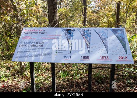 Evolution of a national park sign at Delaurier Homestead at Point Pelee ...