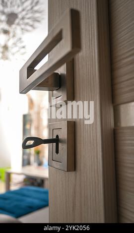 Modern door lock with key inserted, showcasing contemporary interior ...