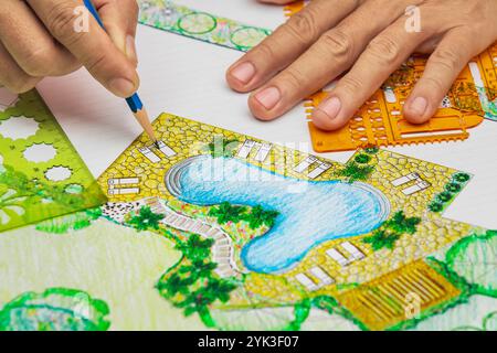 Landscape architect student learning garden plan design Stock Photo - Alamy