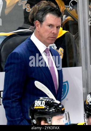 Pittsburgh Penguins head coach Mike Sullivan stands behind his bench ...