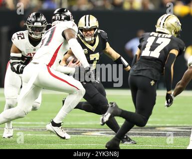 Atlanta Falcons linebacker DeAngelo Malone (51) works during the first half of an NFL preseason ...