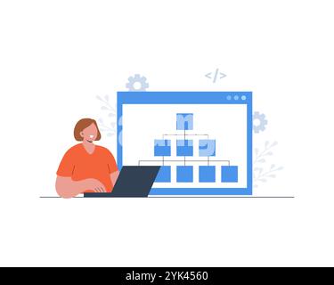 Software, backend development, work process with program code. Woman developing application ...