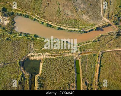 ENG: Aerial view of the Baix Ter wetlands, at the mouth of the Ter ...
