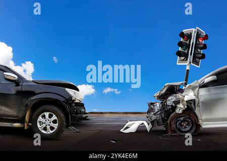 detailed image of a car crash at an intersection, highlighting severe ...
