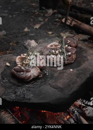 Bushcraft campfire cooking in the forest Stock Photo - Alamy