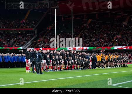 Australia players stand for the national anthems before the World Cup ...