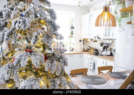 Christmas mood decoration. Rustic style Christmas. Spruce branches and ...