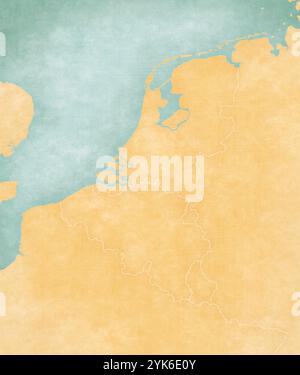 Map of Benelux in soft grunge and vintage style, like old paper with ...