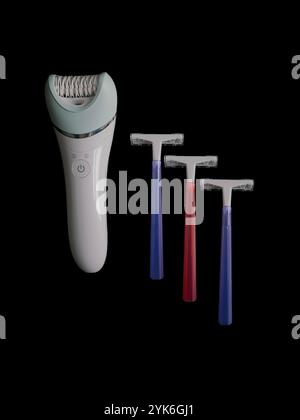 Disposable Women Razors isolated on blue background Stock Photo - Alamy