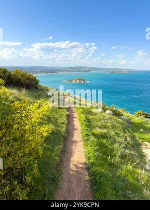 Hiking trail on The Bluff looking out over the ocean towards Granite ...