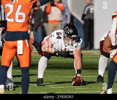 Atlanta Falcons guard Ryan Neuzil (64) lines up during the first half ...