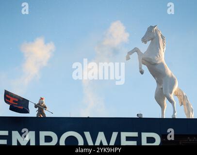Atlanta Falcons mascot waves a flag before the first half of an NFL ...