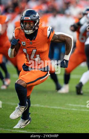 Denver Broncos wide receiver Courtland Sutton (14) runs down the field ...