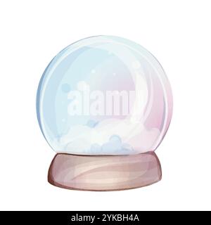 Watercolor Snow globe, glass ball shaker with green Christmas tree with ...