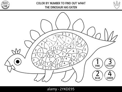 Vector line dinosaur color by number activity with T-rex and food in ...
