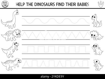 Vector black and white dinosaur handwriting practice worksheet ...