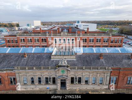 Aerial view of Unilever factory in English village of Port Sunlight ...