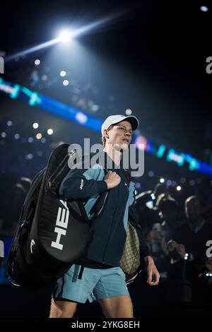 Jannik Sinner of Italy walks out prior to his final singles match ...