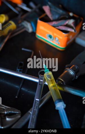 Close-up shots of a motorcycle repair shop in Swat Valley, Pakistan ...