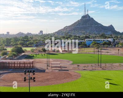Aerial view of the Carcamo sports park in the Hacienda de la Flor ...