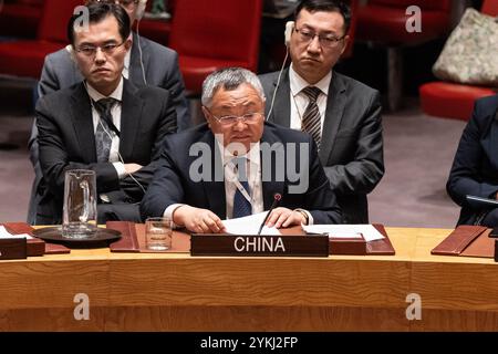 China UN Ambassador Fu Cong speaks during a Security Council meeting at ...