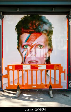 A portrait photo of David Bowie by Brian Duffy displayed in Charing ...