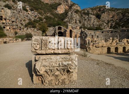 Ruins of the ancient city of Myra in Demre, Turkey. Ancient tombs and ...