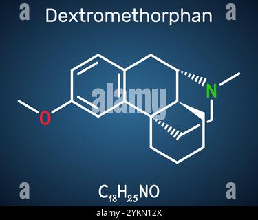 Dextromethorphan cough suppressant drug (antitussive) molecule. Skeletal formula Stock Vector ...