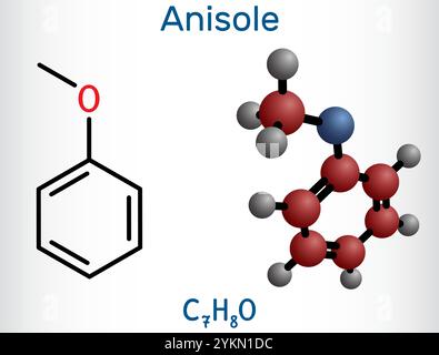 Anisole, methoxybenzene, methyl phenyl ether molecule. Structural ...
