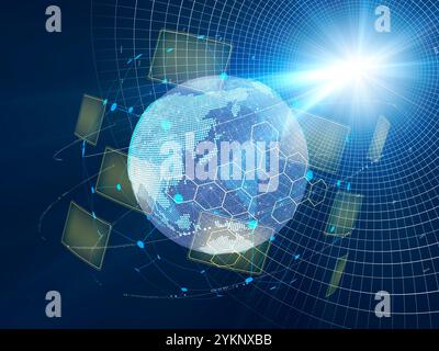 Globe and monitor floating GUI screen and radiation Stock Photo - Alamy