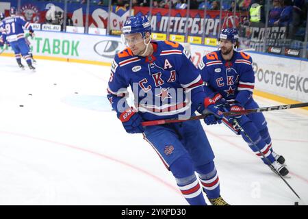 Sergei Plotnikov (16) of SKA Hockey Club seen in action during the Hockey match, Kontinental ...