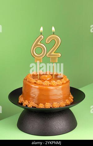Vertical birthday card with number 62 candle - Green background with ...
