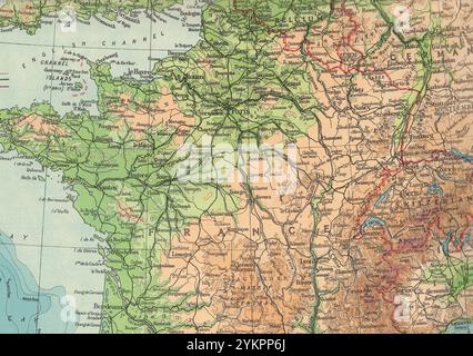 A vintage mid 20th century geographical map showing Germany and central ...