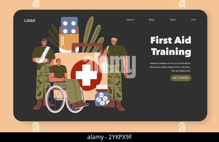 Military First Aid Training concept. Soldiers learn emergency care ...