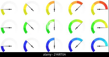 Set of level indicator gauges speedometer in a flat design Stock Vector ...